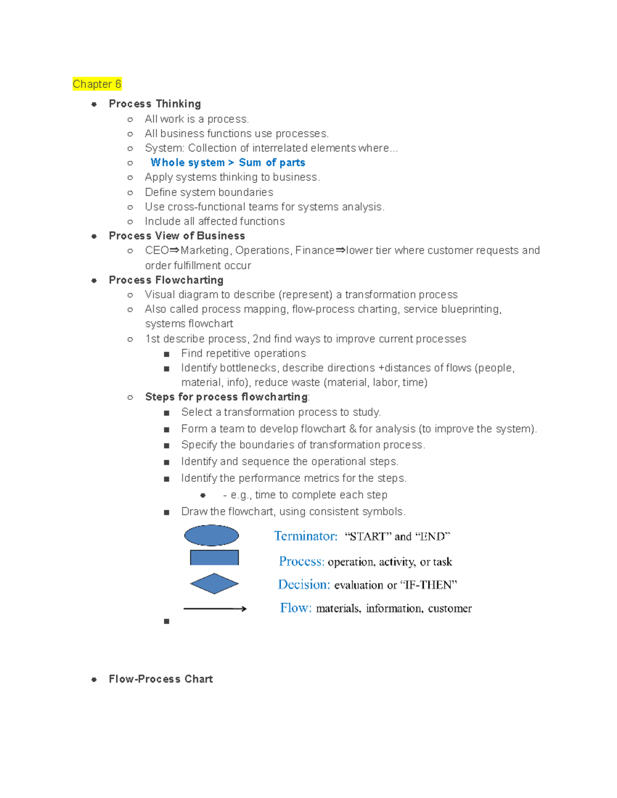 SCO notes 6 - Chapter 6 Process Thinking All work is a process. All ...