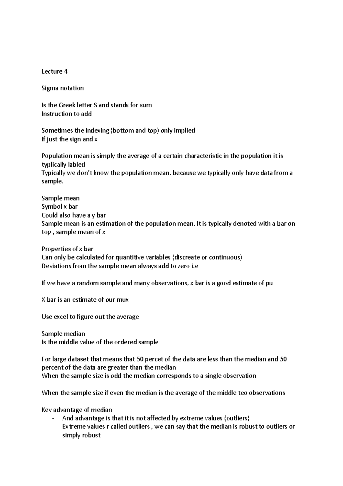 Quan notes - Lecture 4 Sigma notation Is the Greek letter S and stands ...