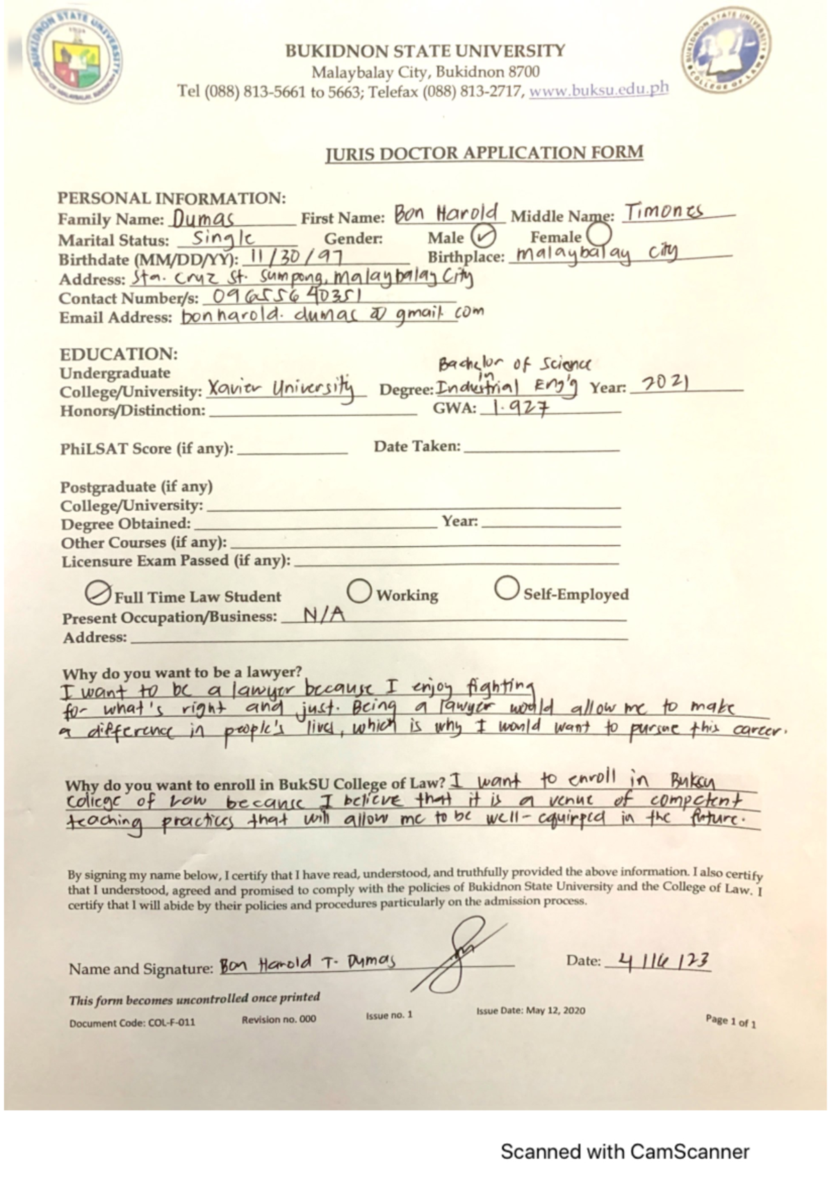 Application form - dasd - Industrial Engineering - Studocu