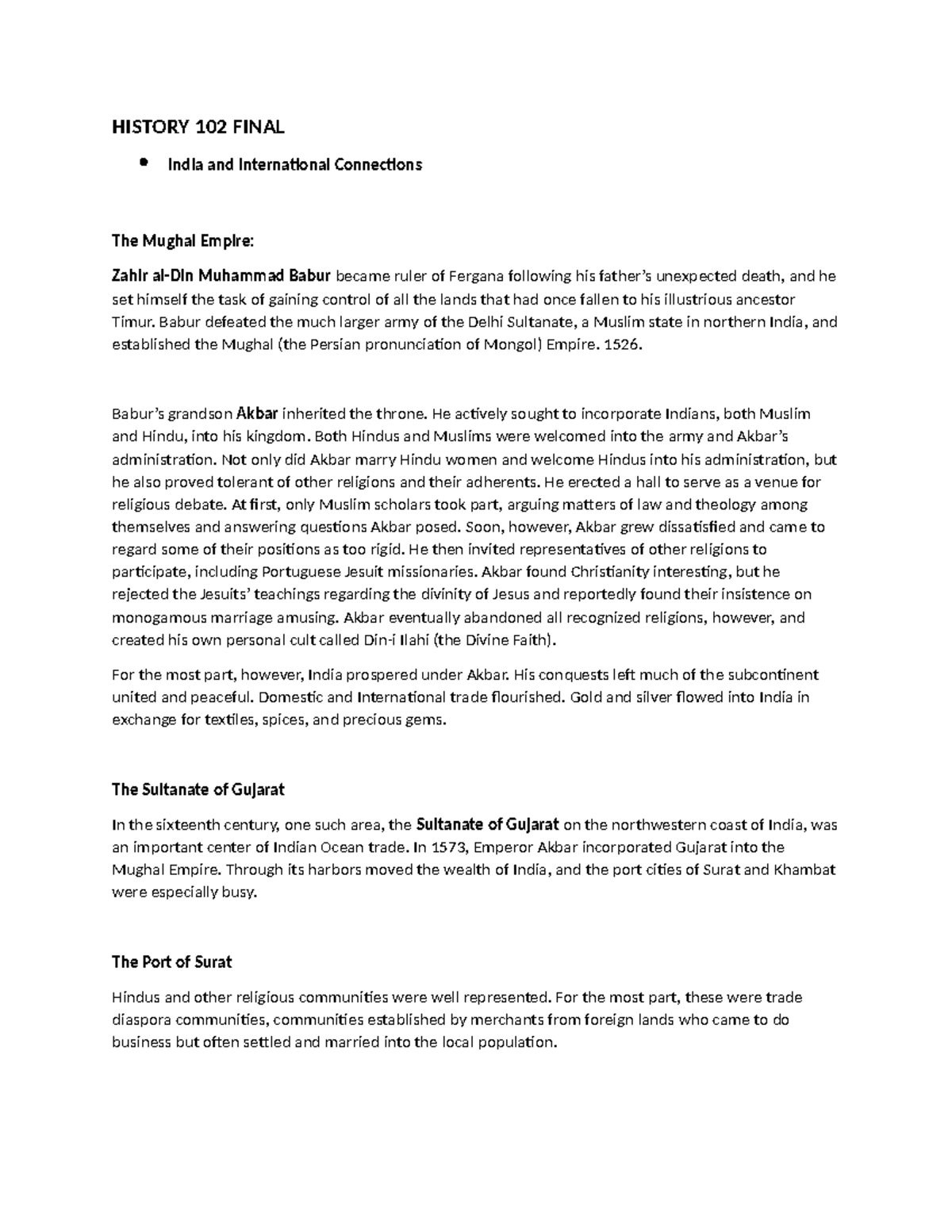 History 102 Final - HISTORY 102 FINAL India and International ...
