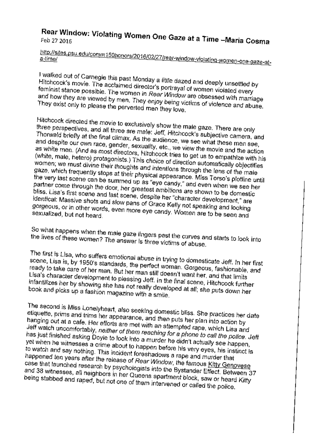 Rear window gender article - ENGL40019 - Studocu