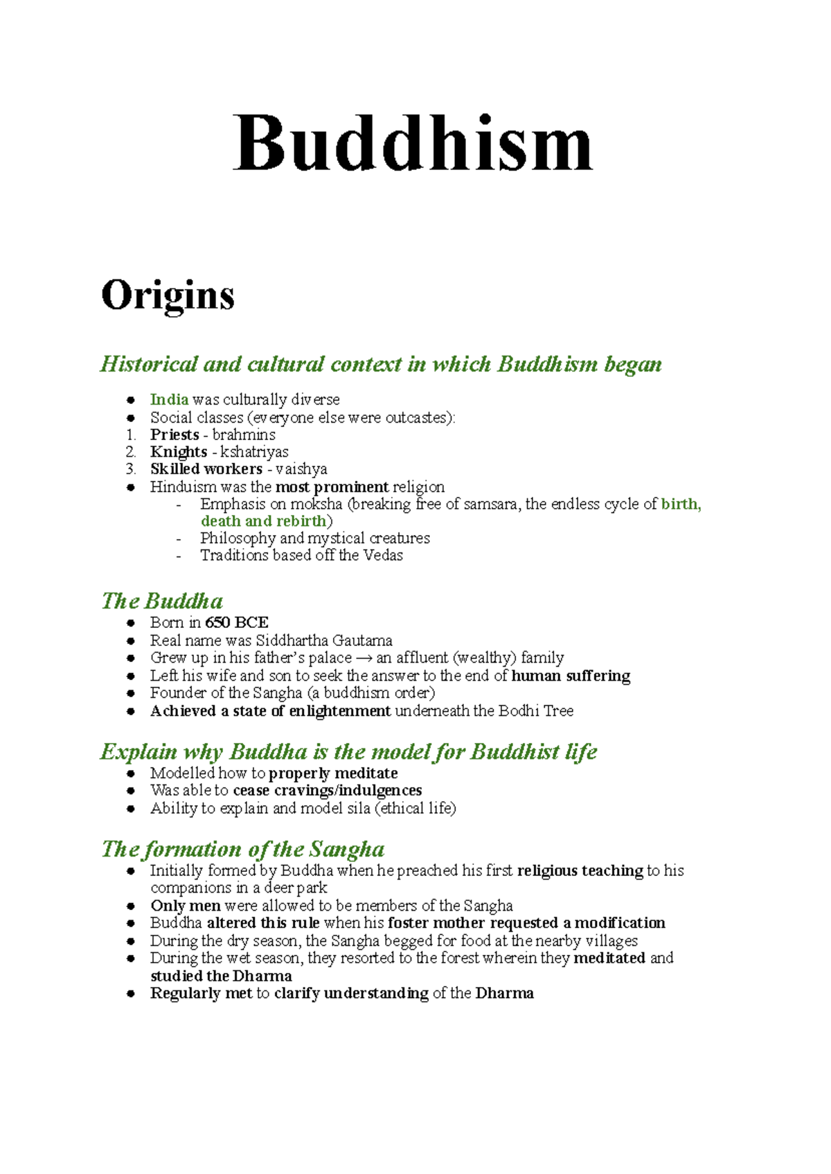 BUDDHISM - PRELIM NOTES - Buddhism Origins Historical and cultural ...