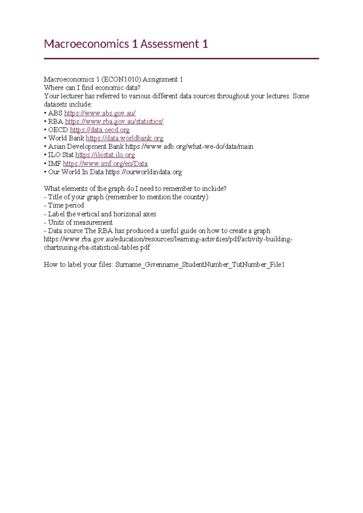 Macroeconomics 1 Assessment 1 - Macroeconomics 1 Assessment 1 Macroeconomics 1 (ECON1010 ...