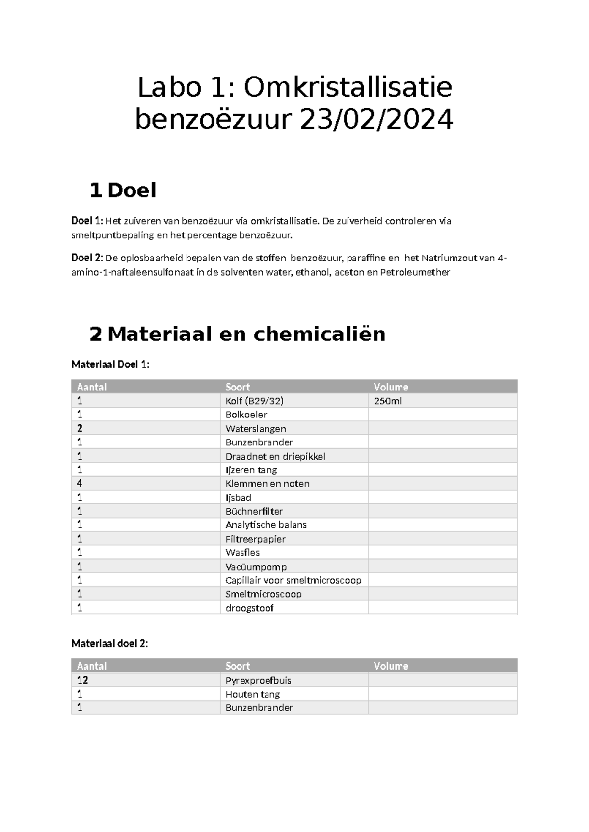 Labo 1 omkristallisatie voorbereiding - Labo 1: Omkristallisatie ...