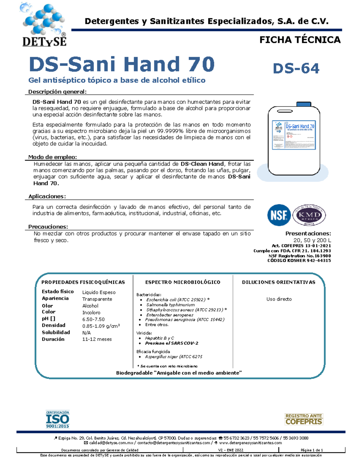 64 FT DS-Sani Hand 70% 2022a - Detergentes y Sanitizantes ...