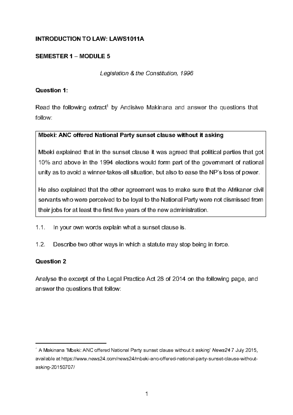 +LAWS1011+2024+TUT+ Module+5 - 1 INTRODUCTION TO LAW: LAWS1011A ...
