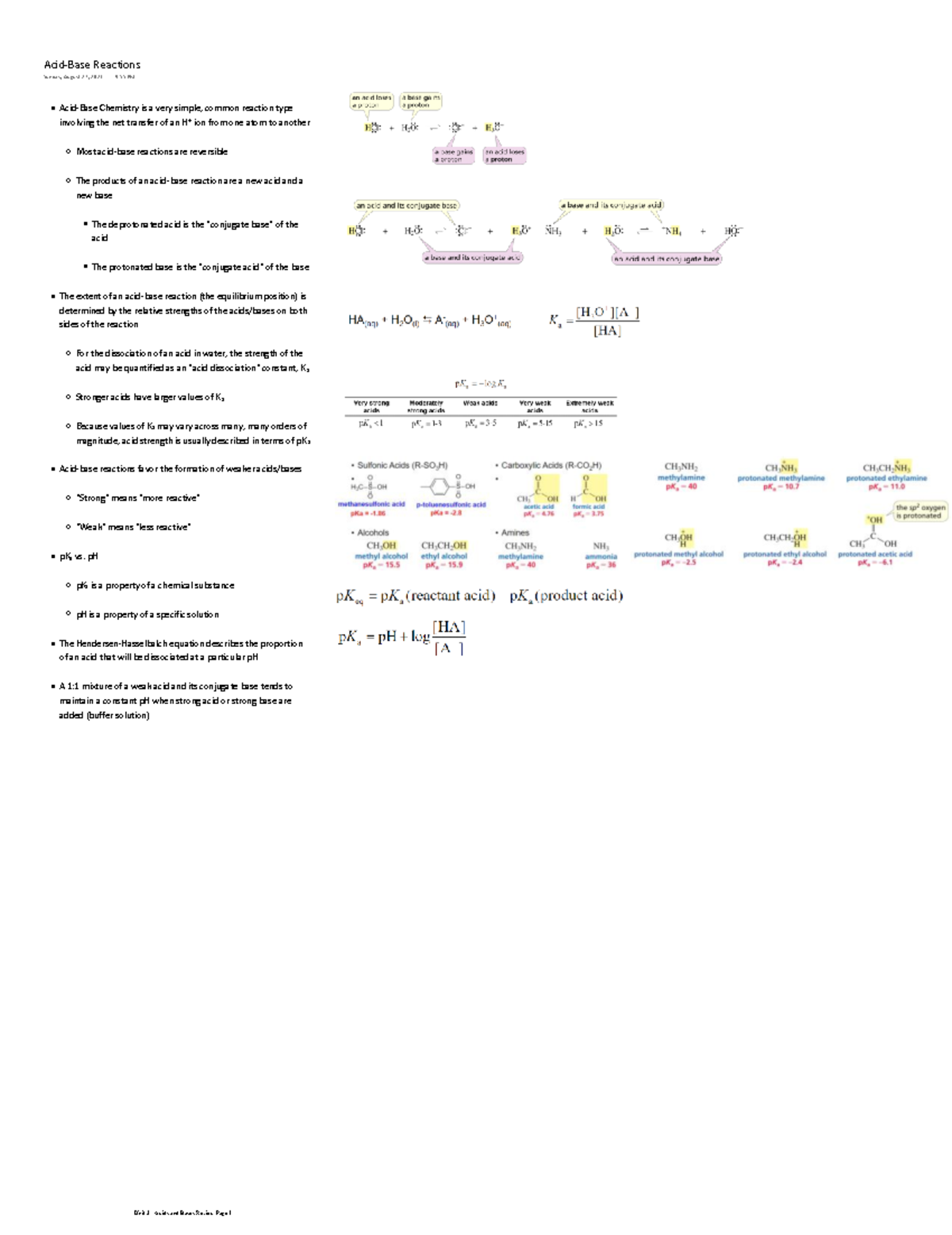 Unit 2 - Acids and Bases Review - Acid-Base Chemistry is a very simple ...