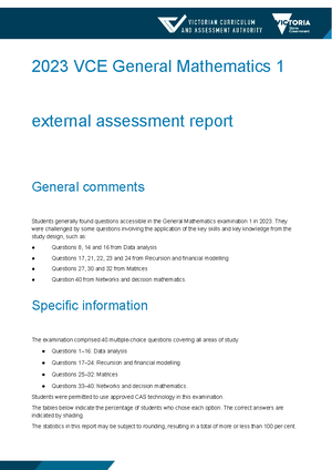 VCE General Mathematics Units 3&4 Exam 2 Suggested Solutions Booklet ...