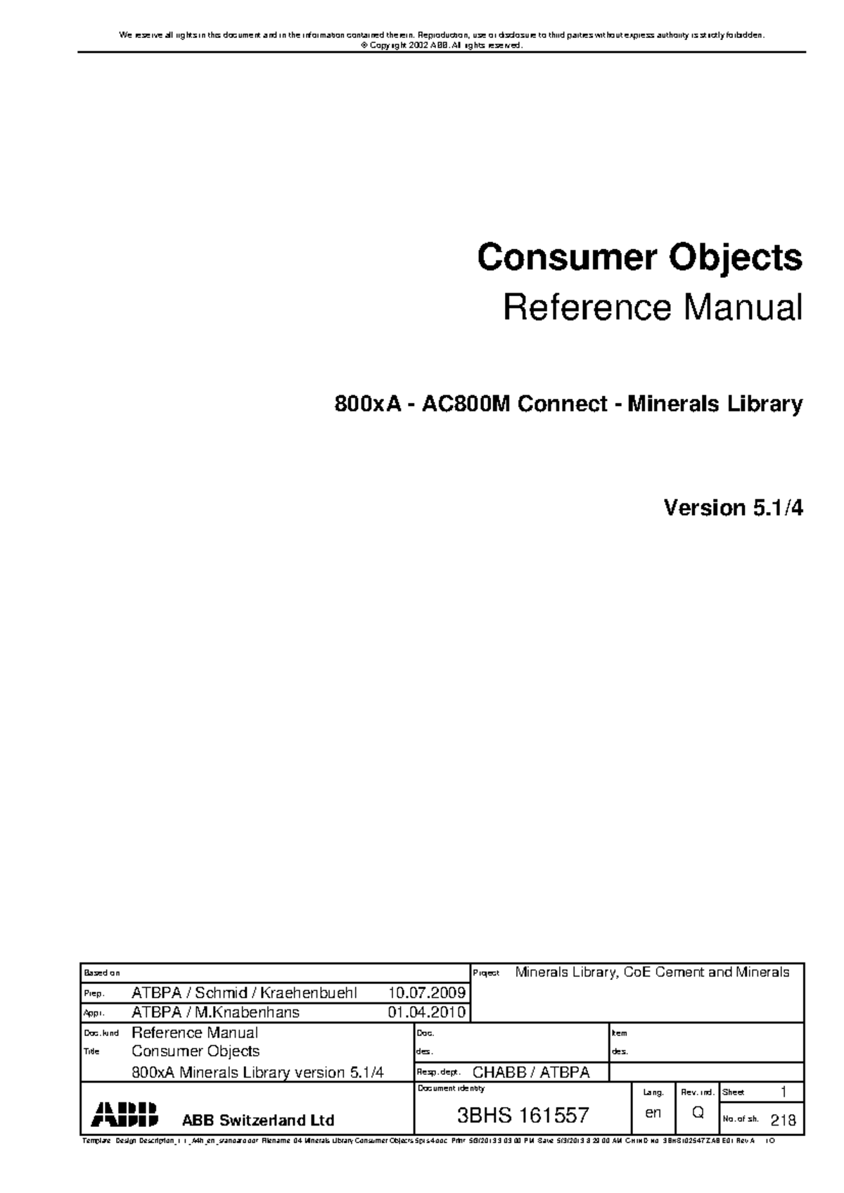 04 Minerals Library Consumer Objects 5p1s4 - Ó Copyright 2002 ABB. All ...