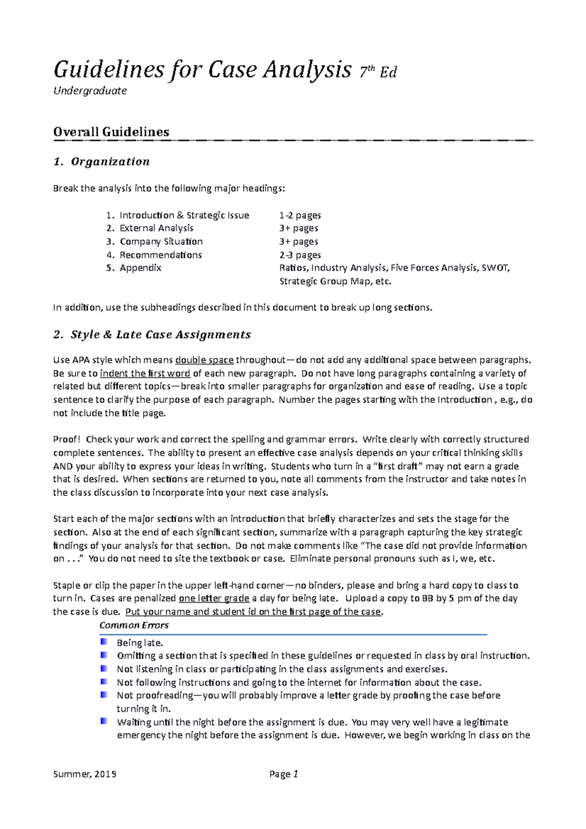 Written Guidelines for Common Assessment 7th Ed GM - Guidelines for Case Analysis 7 th Ed - Studocu