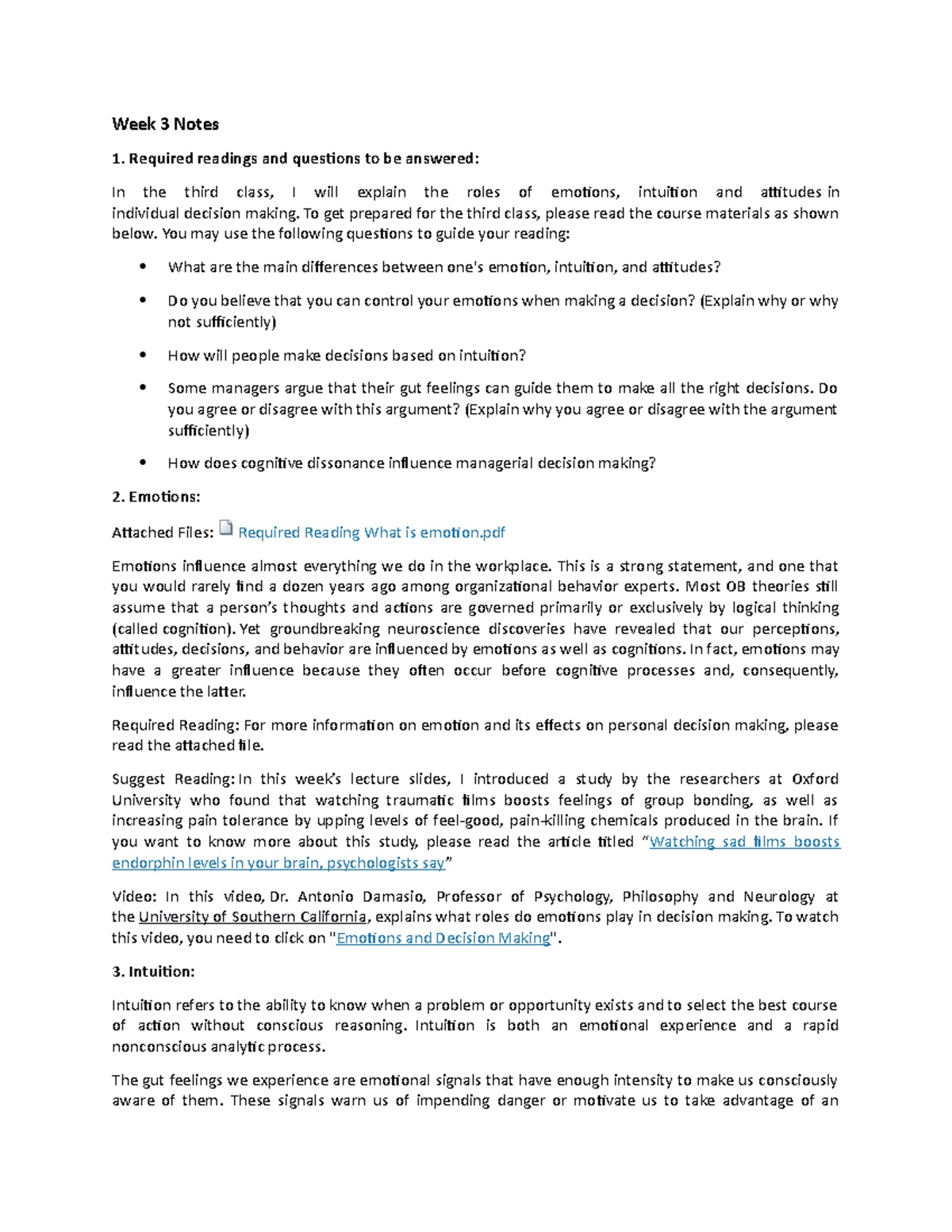 Week 3 Notes - Week 3 Notes 1. Required readings and questions to be ...