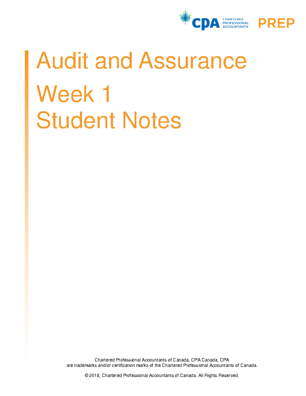 Week 1 Lecture notes on Audit and Assurance - Chartered Professional ...