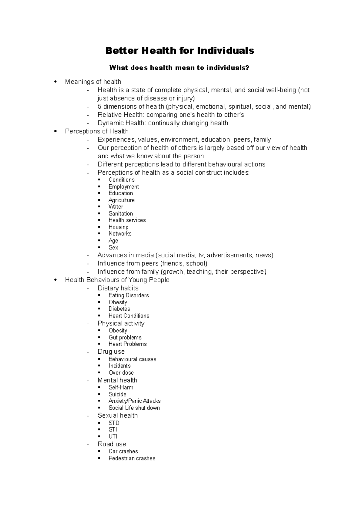 Pdhpe - Better Health for Individuals What does health mean to ...