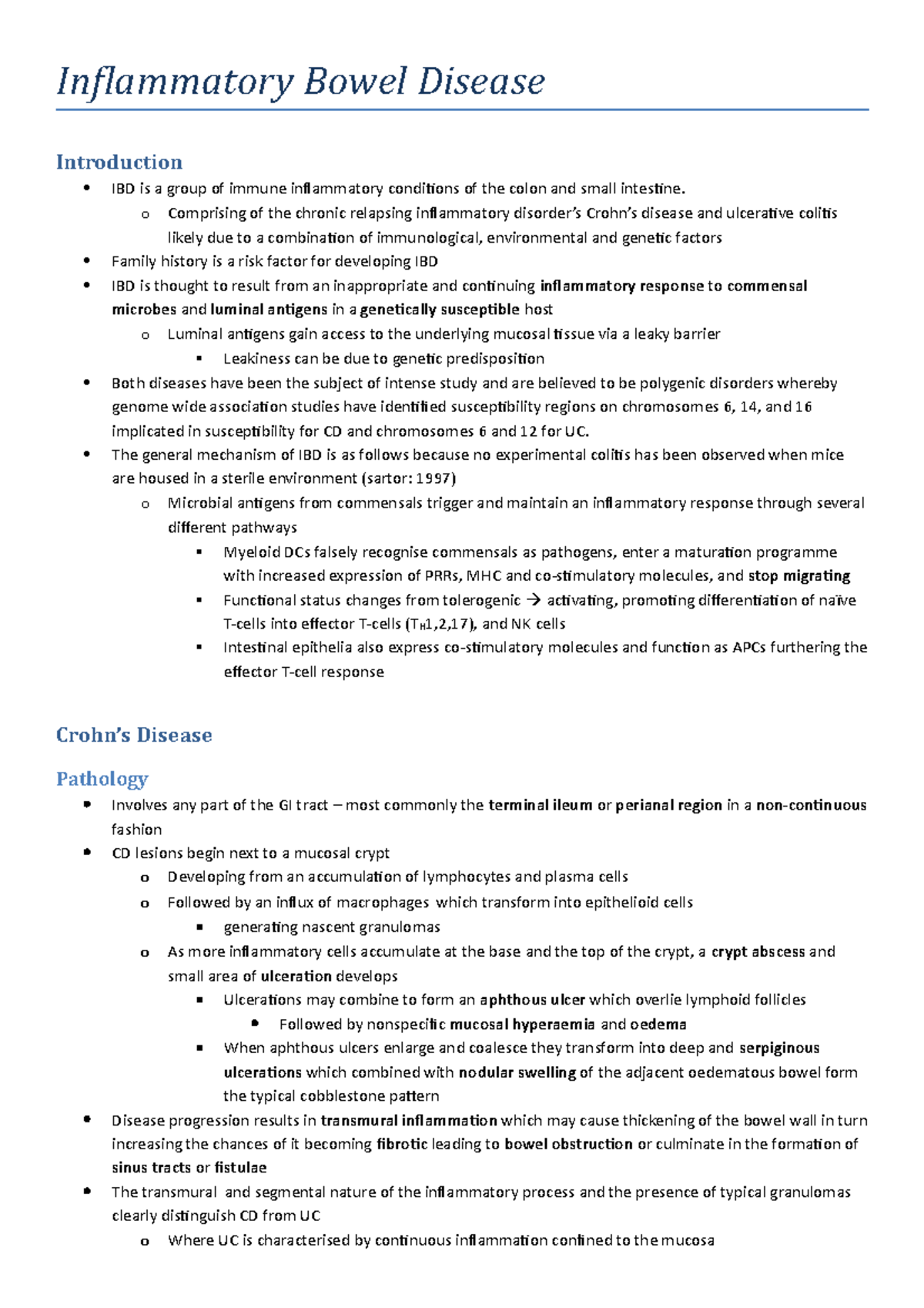 Biological bases of disease lecture notes Inflammatory Bowel Disease ...