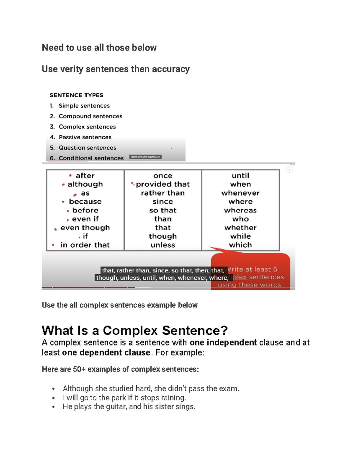Writing test - english - Need to use all those below Use verity ...