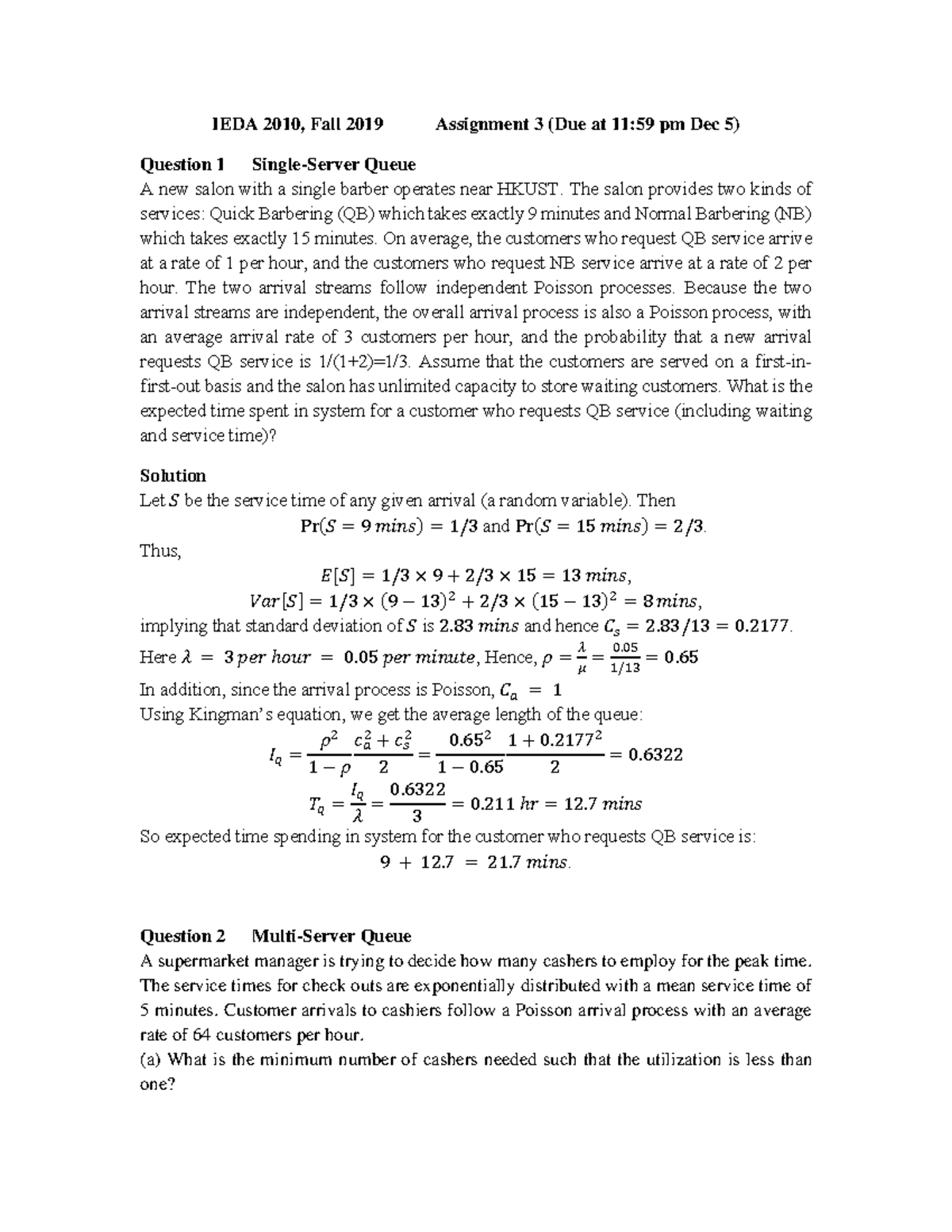 IEDA 2010 Assignment 3 Solution - Warning: TT: undefined function: 32 IEDA 2010, Fall 2019 - Studocu