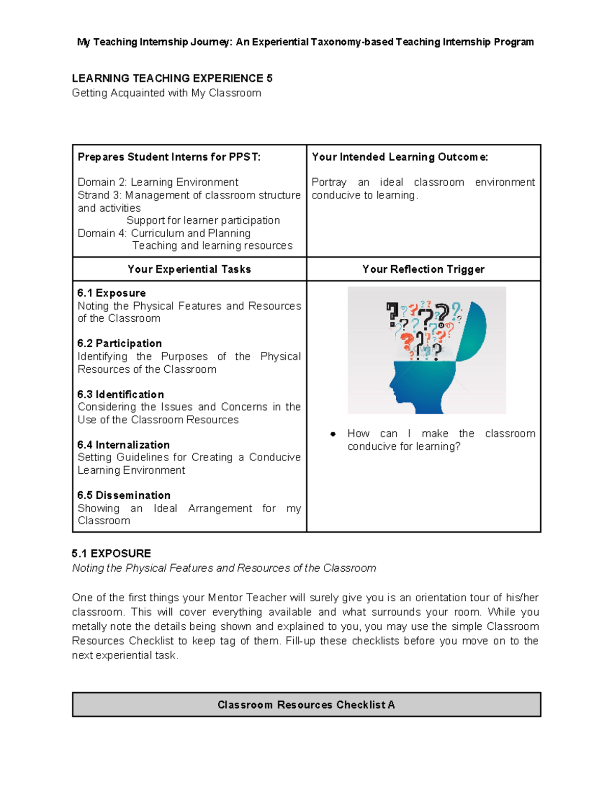 OJT-LTE5 - sdfscdsf - LEARNING TEACHING EXPERIENCE 5 Getting Acquainted ...