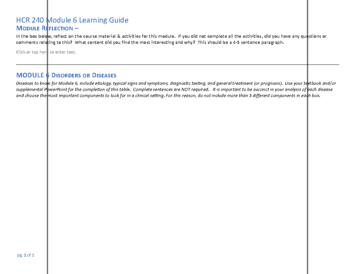 HCR 240 Module 6 Learning Guide - M ODULE R EFLECTION – In the box ...