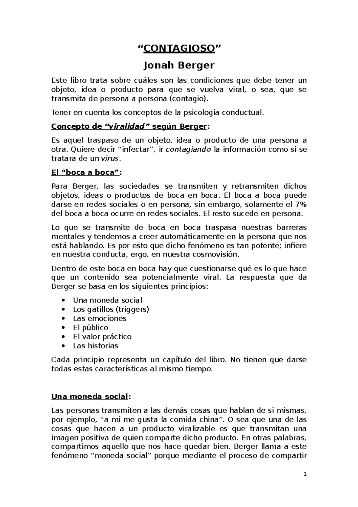 Contagioso Berger - Resumen - “CONTAGIOSO” Jonah Berger Este libro trata sobre cuáles son las ...