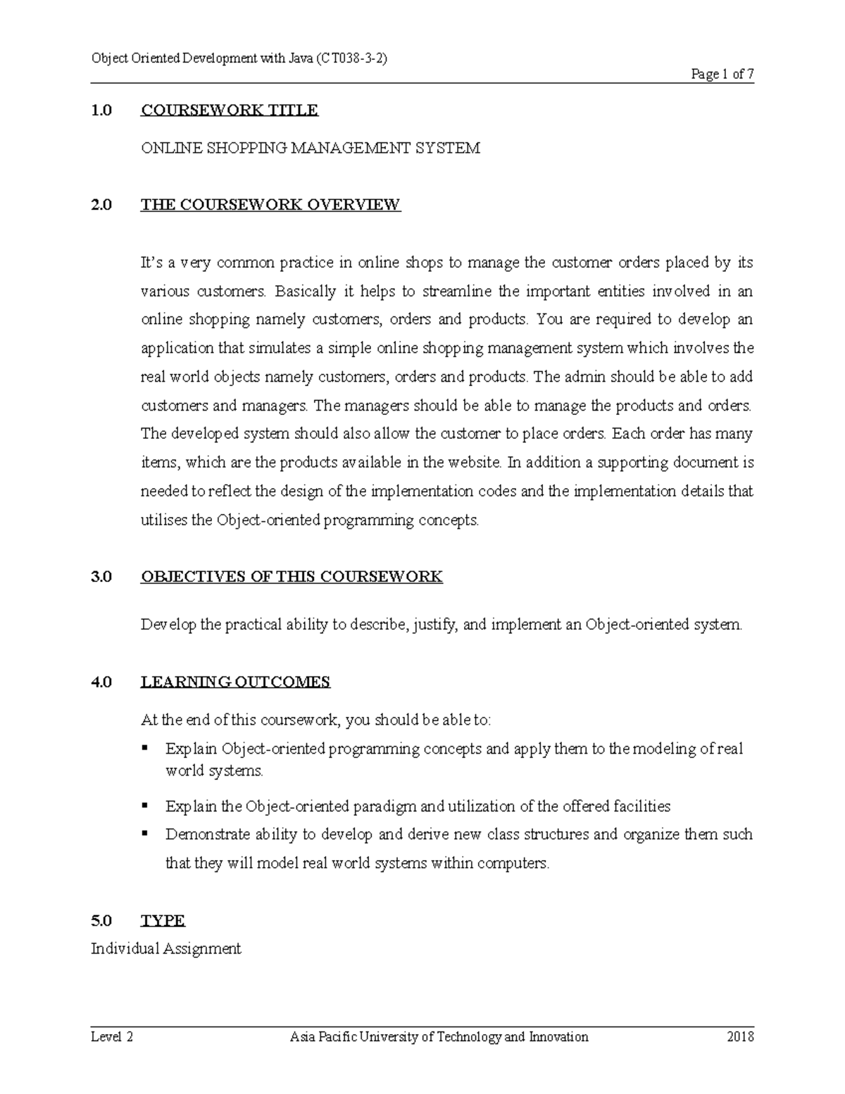 2 Assignment Oodj Java Page 1 Of 7 1 Coursework Title Online Shopping Management System 2 