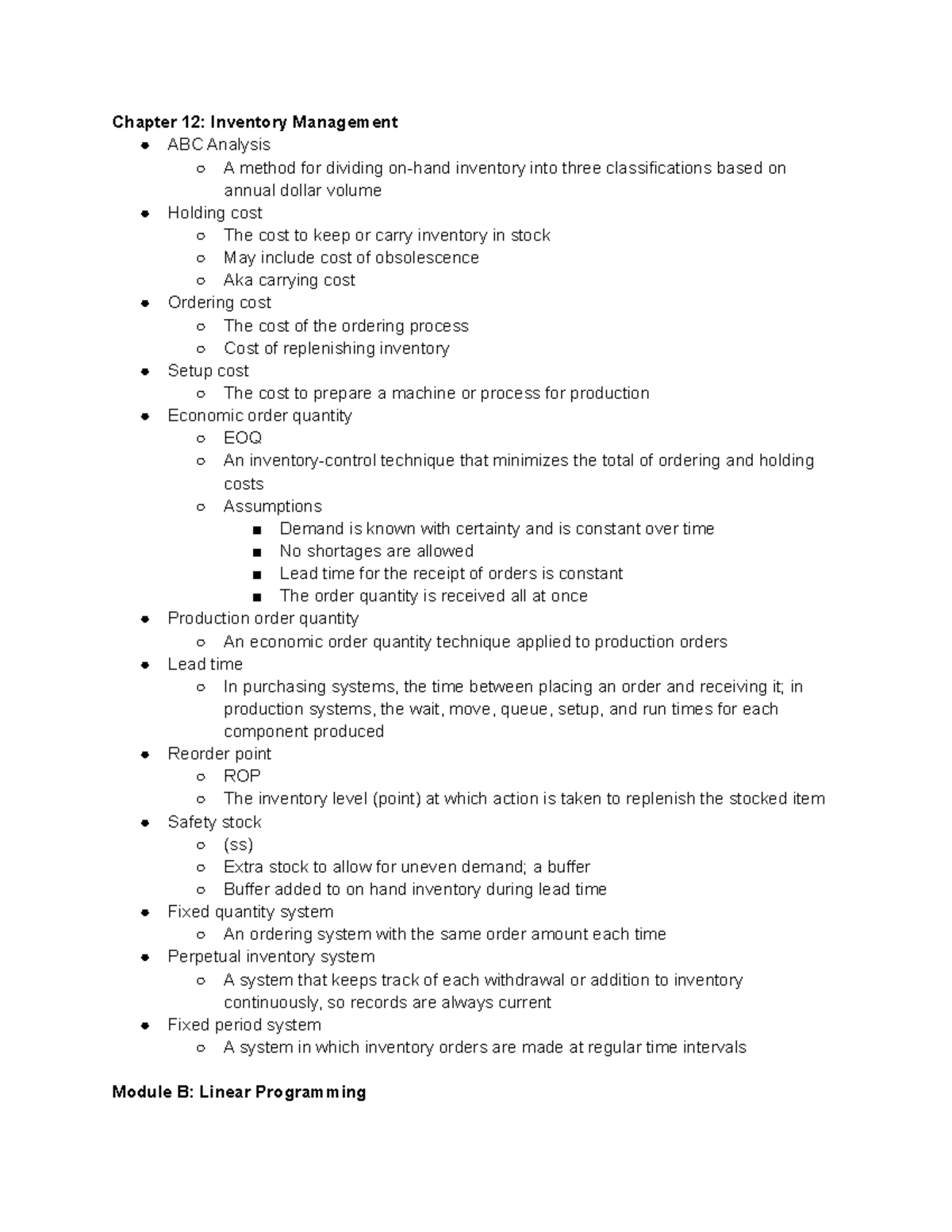 OPIM Test 3 Word List - Chapter 12: Inventory Management ABC Analysis A ...