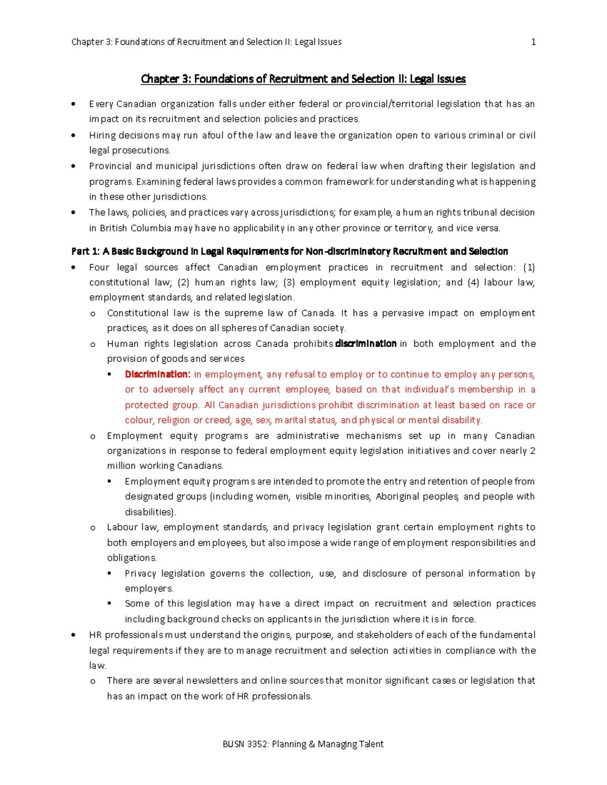 Chapter 3 - Foundations of Recruitment and Selection II Legal Issues ...