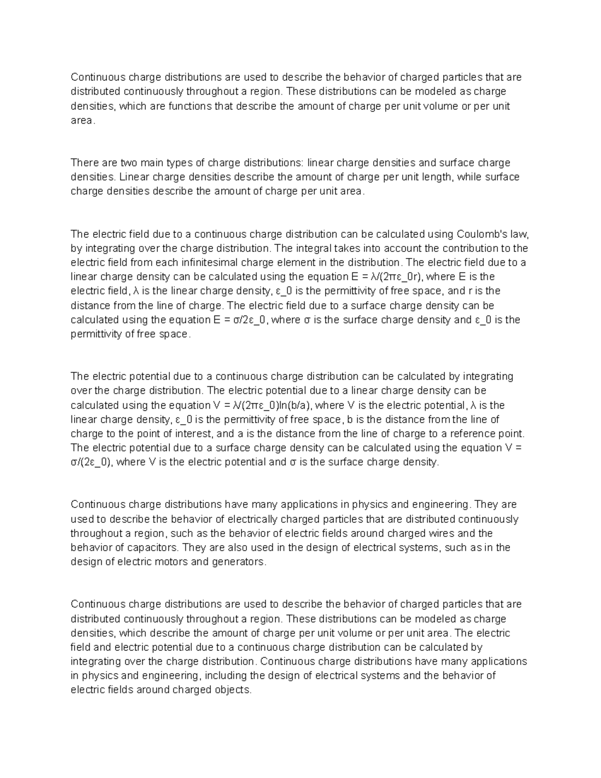 Continuous Charge Distributions Notes - Continuous charge distributions ...