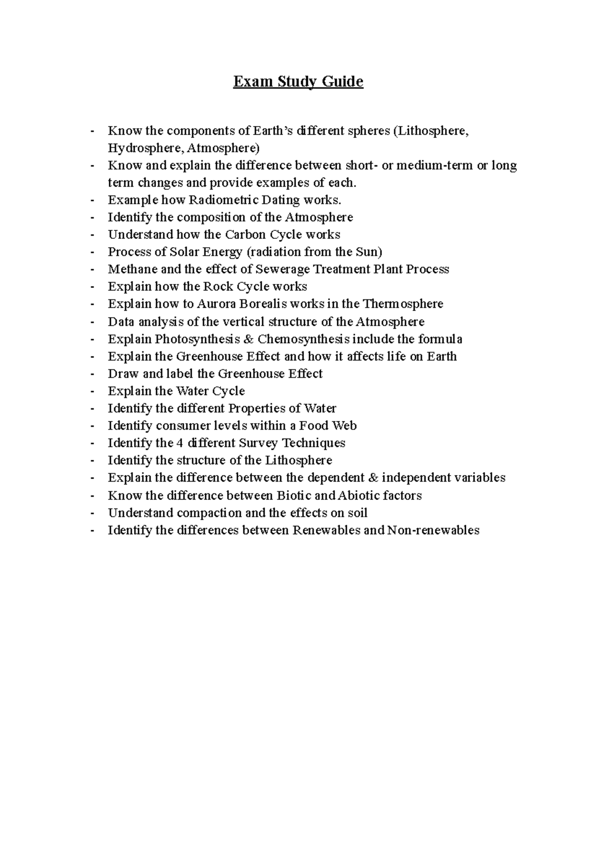 Environmental Science - Exam Study Guide - Exam Study Guide Know the ...