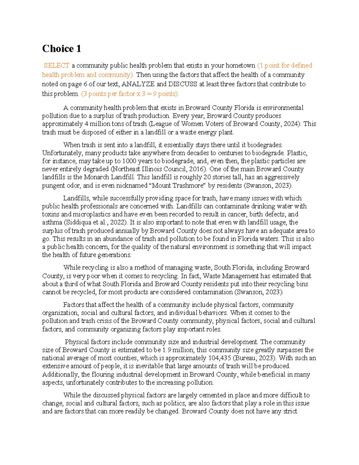 Community Health Quiz 1 - Choice 1 SELECT a community public health ...