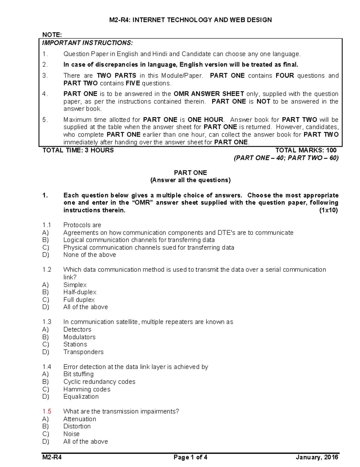 2016-Jan - Question bank - M2-R4: INTERNET TECHNOLOGY AND WEB DESIGN ...