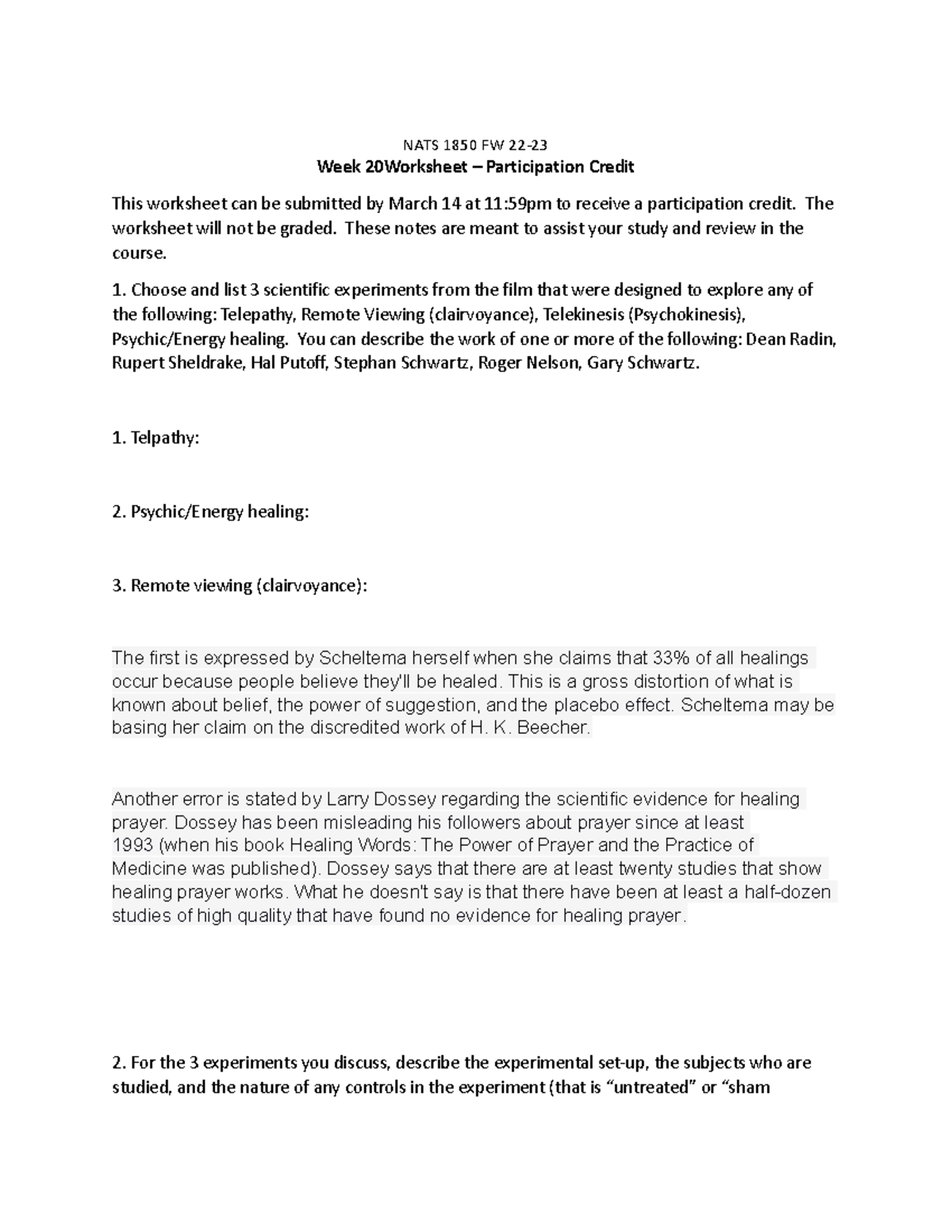 NATS 1850 FW 22 - CCCC - NATS 1850 FW 22- Week 20Worksheet ...