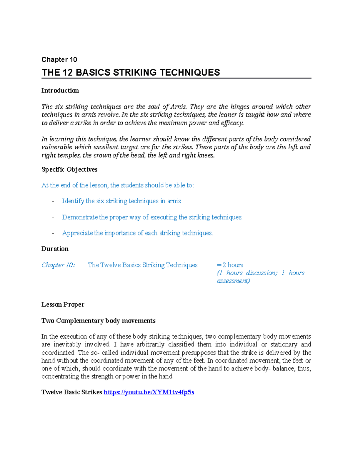Chapter-10 PE - College lecture - Chapter 10 THE 12 BASICS STRIKING ...