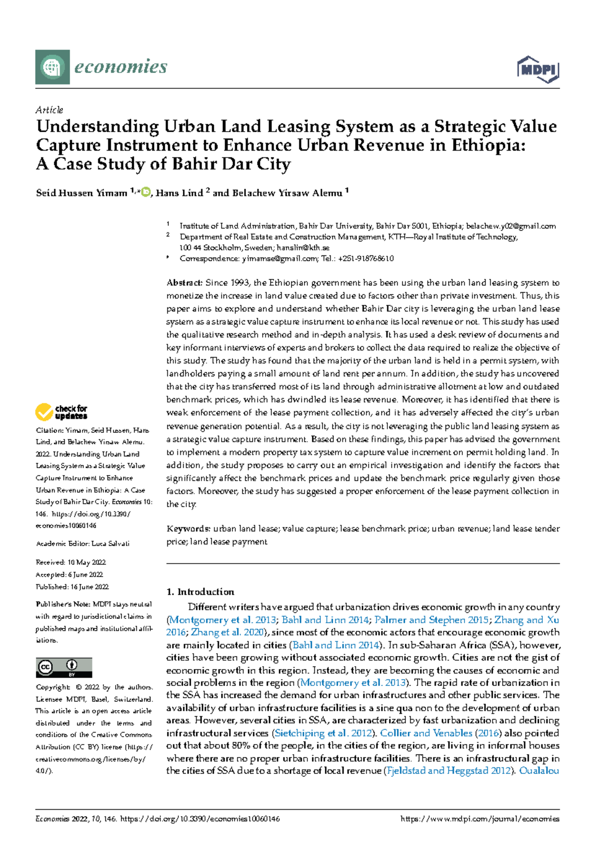 Economies-10-00146 - Lecture Note - Citation: Yimam, Seid Hussen, Hans ...