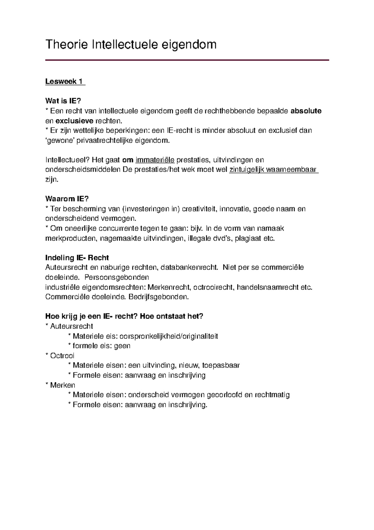 Theorie Intellectuele eigendom - Theorie Intellectuele eigendom Lesweek ...