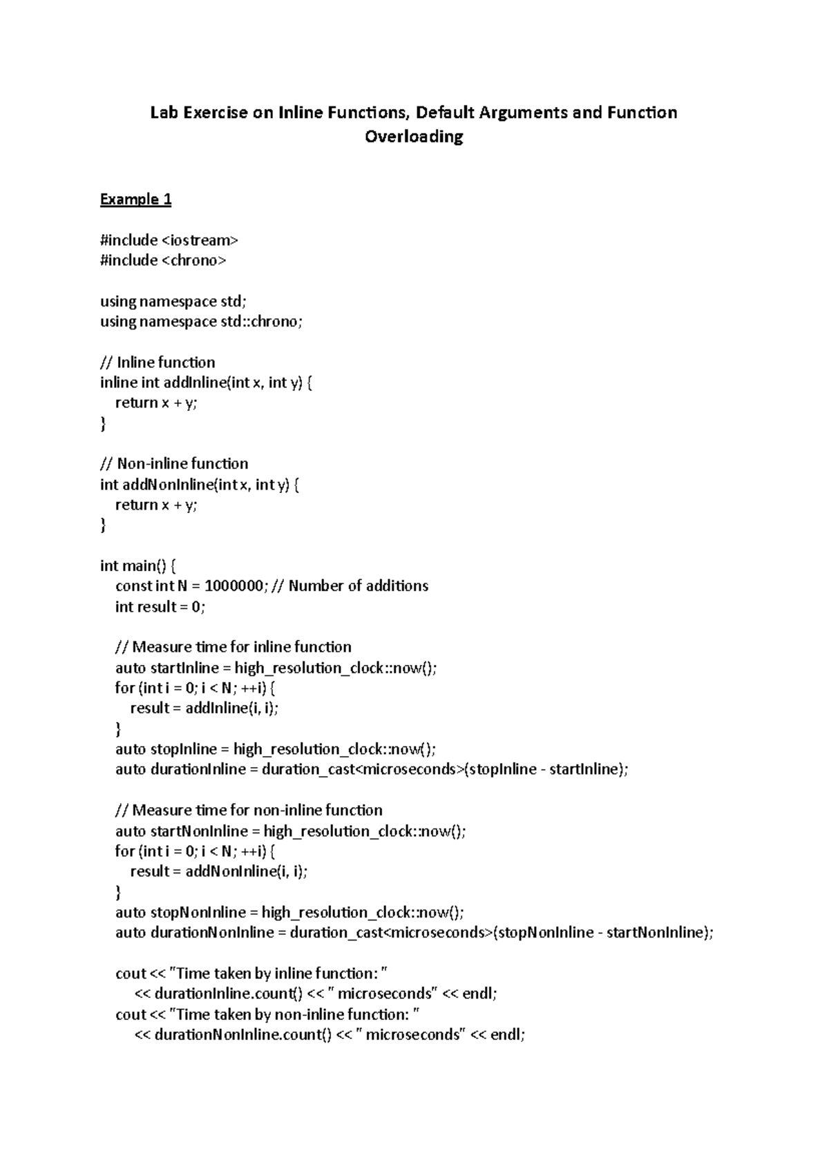 Lab Exercise on Inline Functions - Studocu