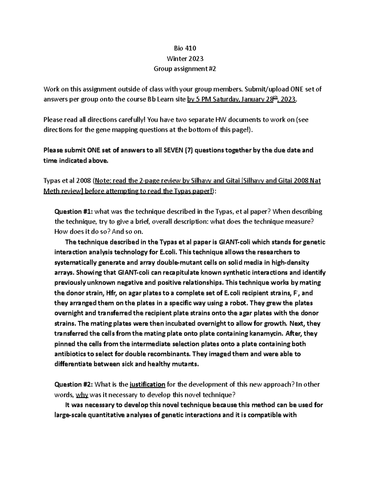 Bio 410 Assignment #2 - Bio 410 Winter 2023 Group assignment # Work on ...