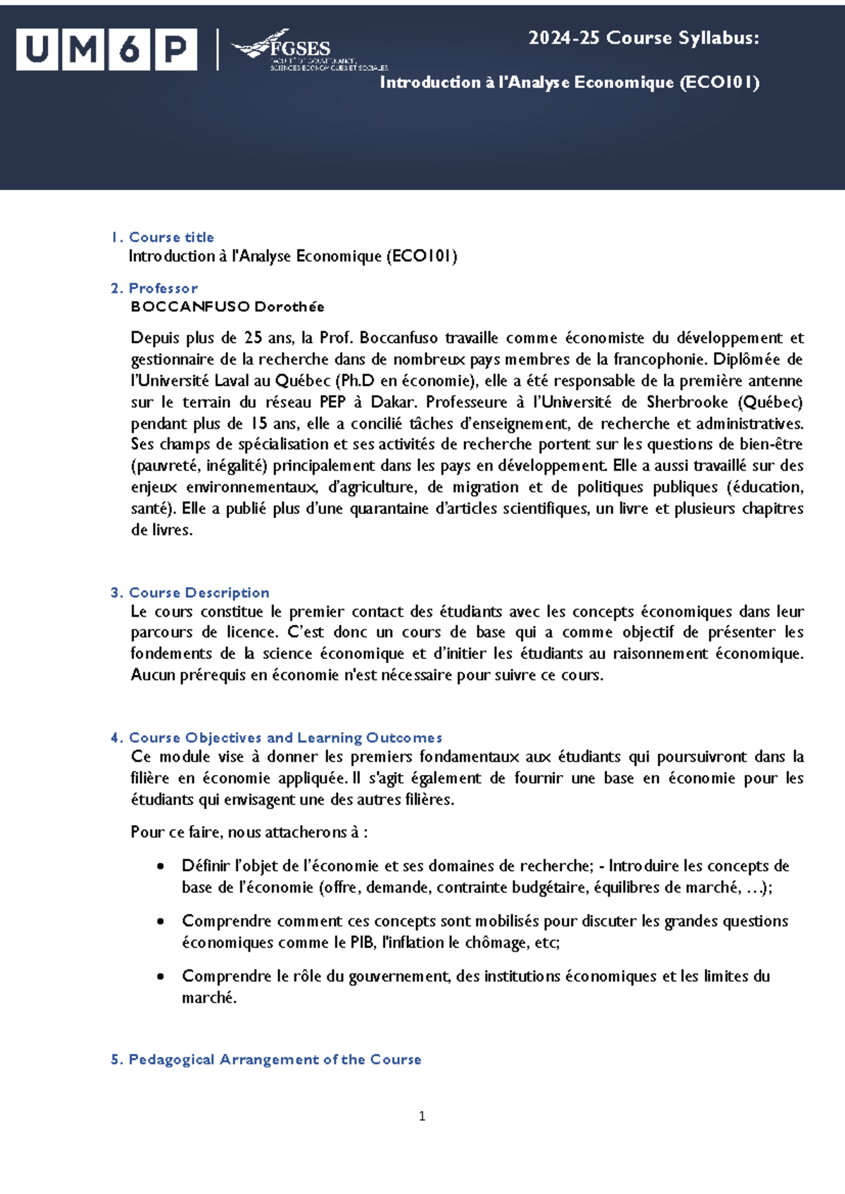 (ECO101)Introduction à l'Analyse Economique(24-25) - 1. Course title ...