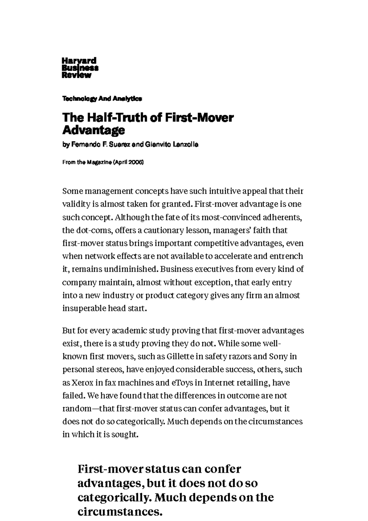 The Half-Truth of First-Mover Advantage - Technology And Analytics The ...