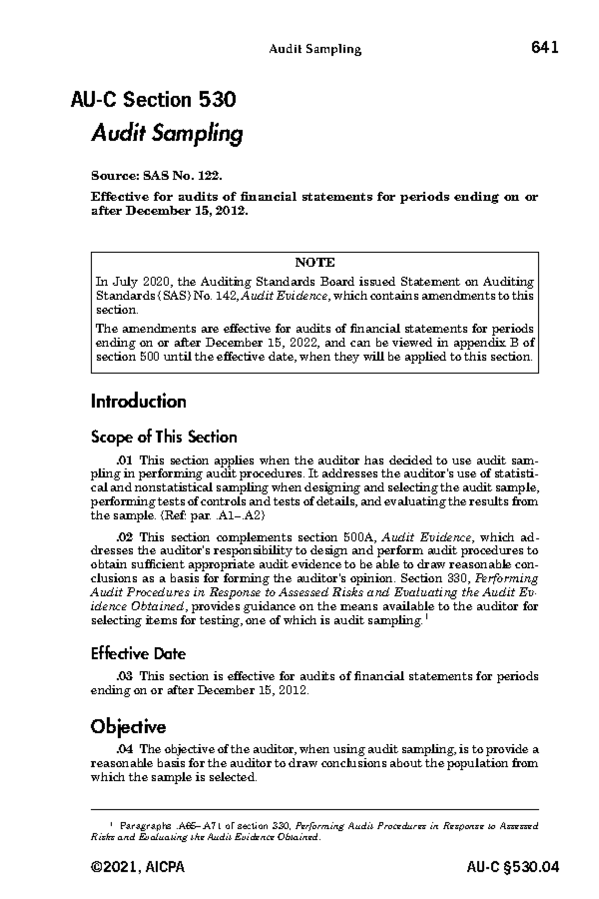 Auditing - auditing sampling - Audit Sampling 641 AU-C Section 530 ...