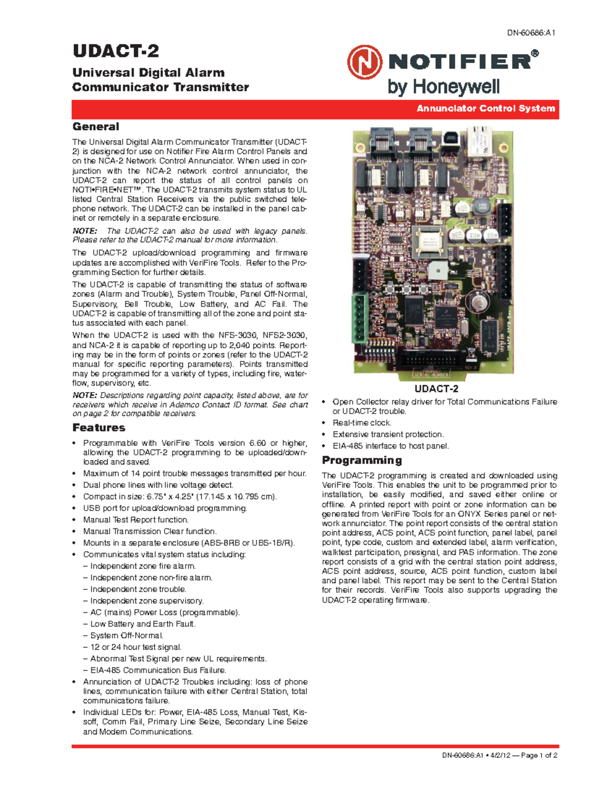 Udact-2 Datasheet - fire alarm system - DN-60686:A1 • 4/2/12 — Page 1 ...