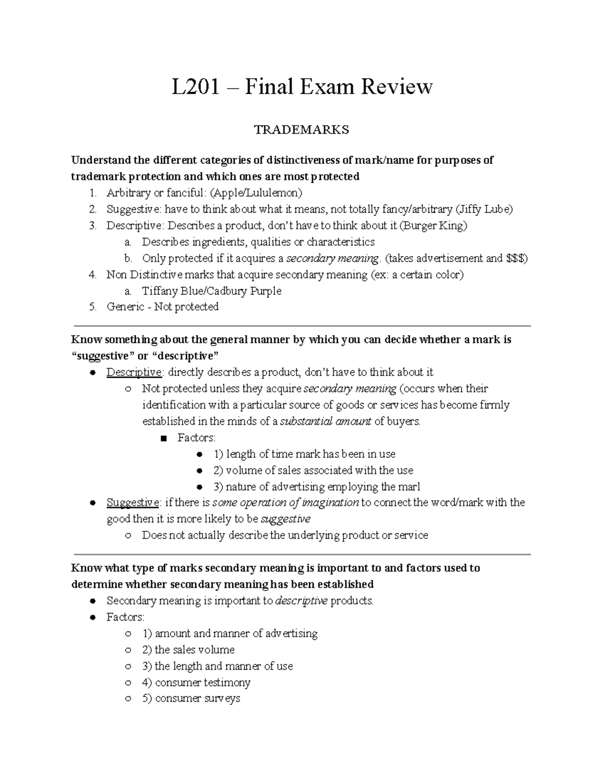 L201 Final Exam Review - Summary Legal Environment for Business - L201 ...
