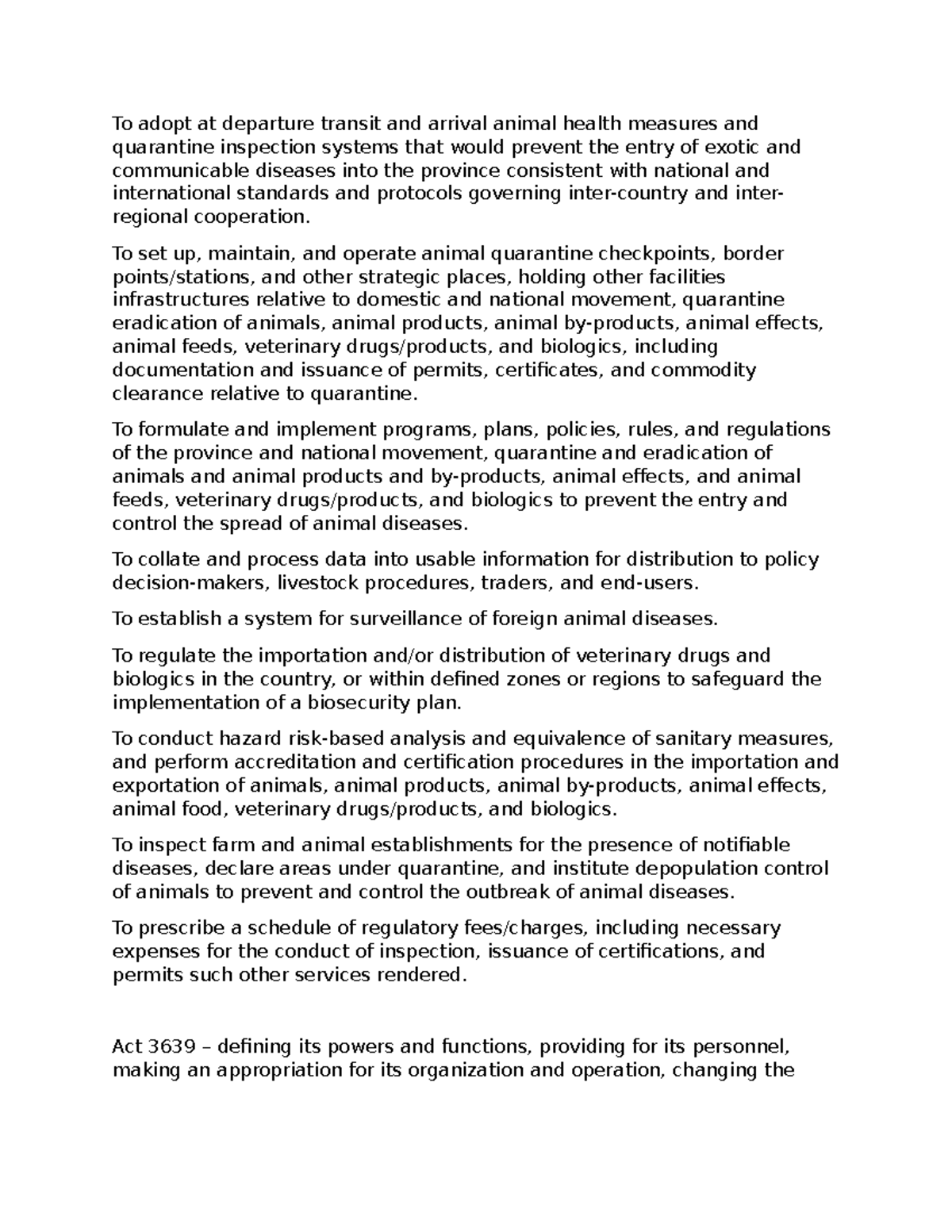 Animal quarantine inspection - To adopt at departure transit and ...