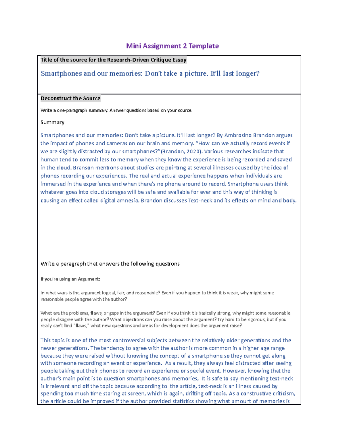 Mini Assignment 2 with Amna - Mini Assignment 2 Template Title of the ...