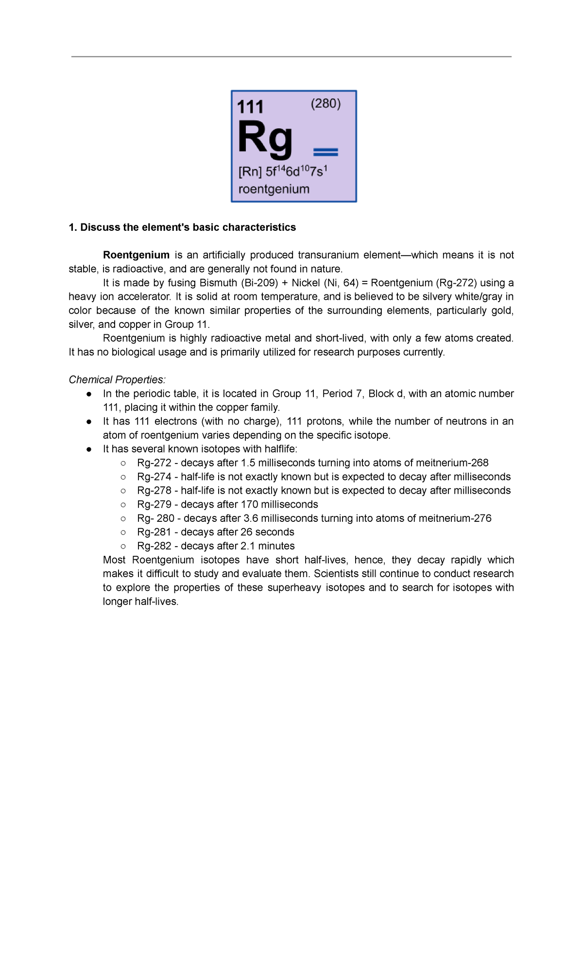 RG 111 - Some notes regarding the RG 111 - Discuss the element's basic ...