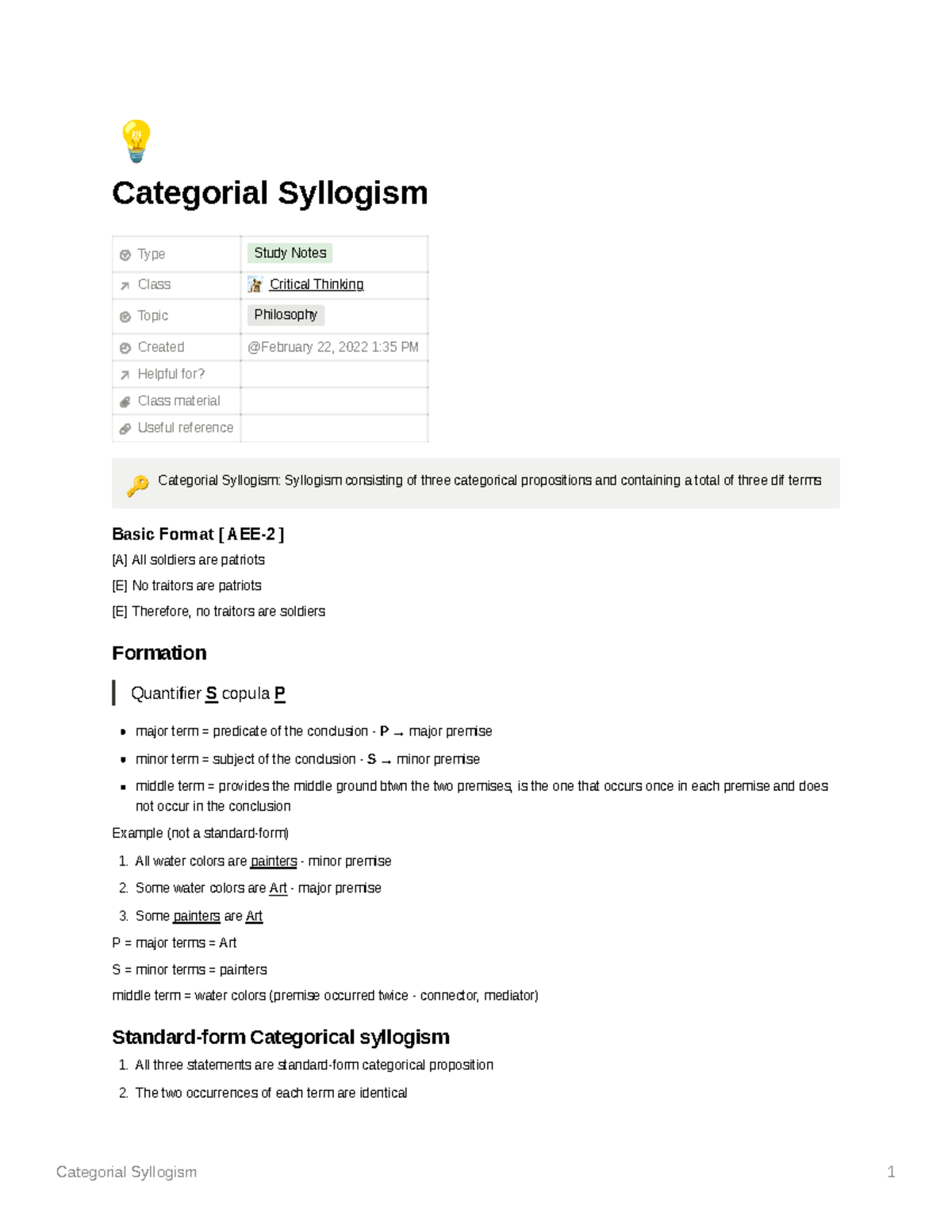 Categorial Syllogism - This note is for the logic class (philosophy ...