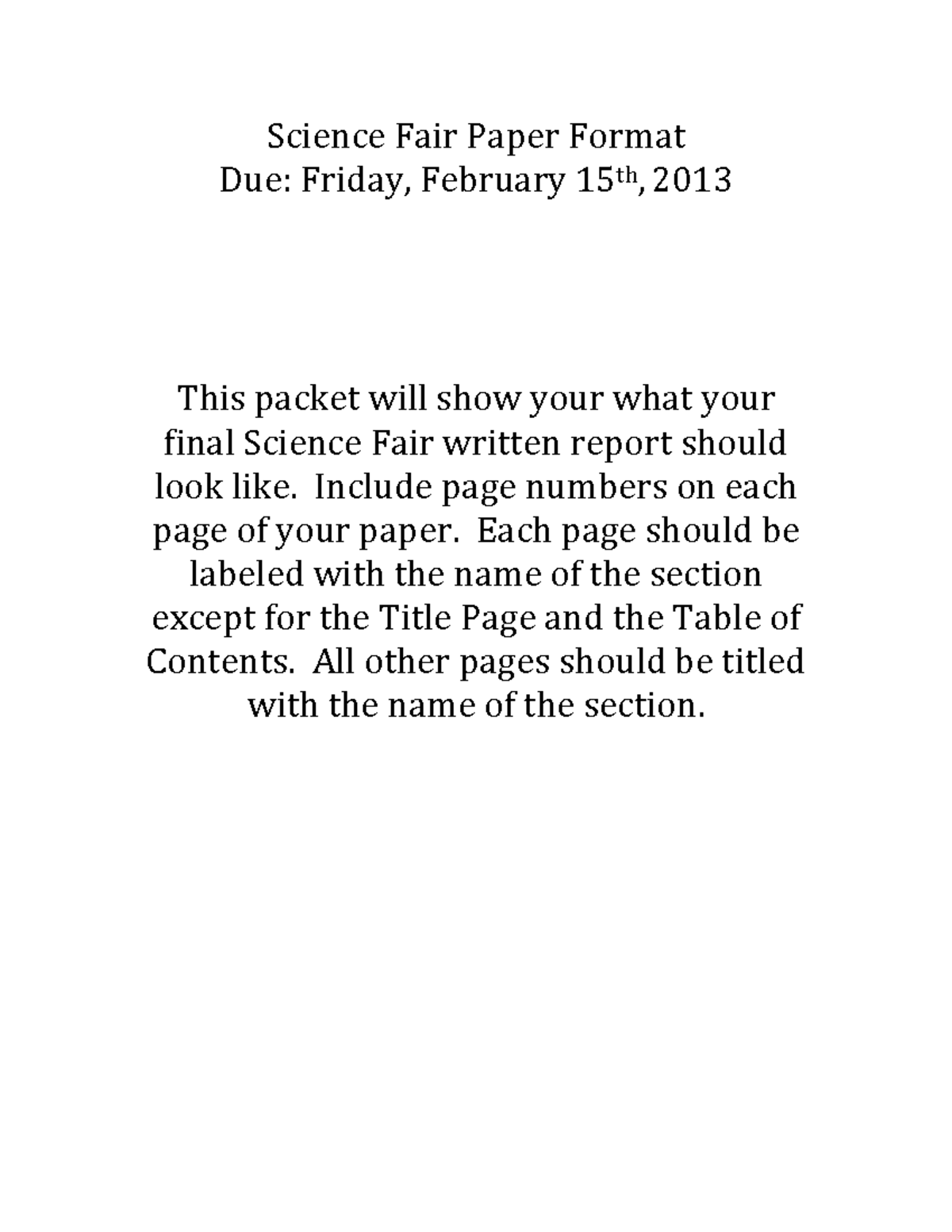 Scientific research paper - Science Fair Paper Format Due: Friday ...