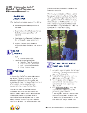 Understanding the Self Module 3 - LEARNING OBJECTIVES After studying this module, you should be ...