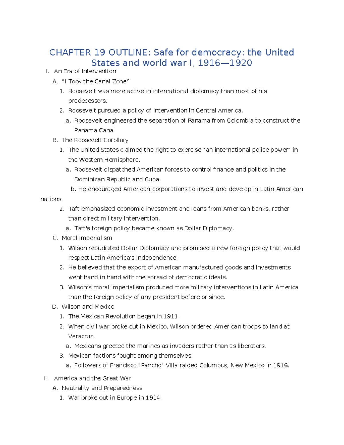 Chapter 19 Outline - CHAPTER 19 OUTLINE: Safe for democracy: the United ...