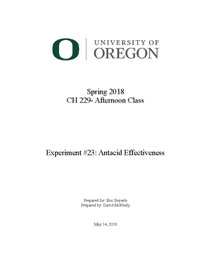 Lab Report (Exp 22) - Spring 2018 CH 229- Afternoon Class Experiment ...