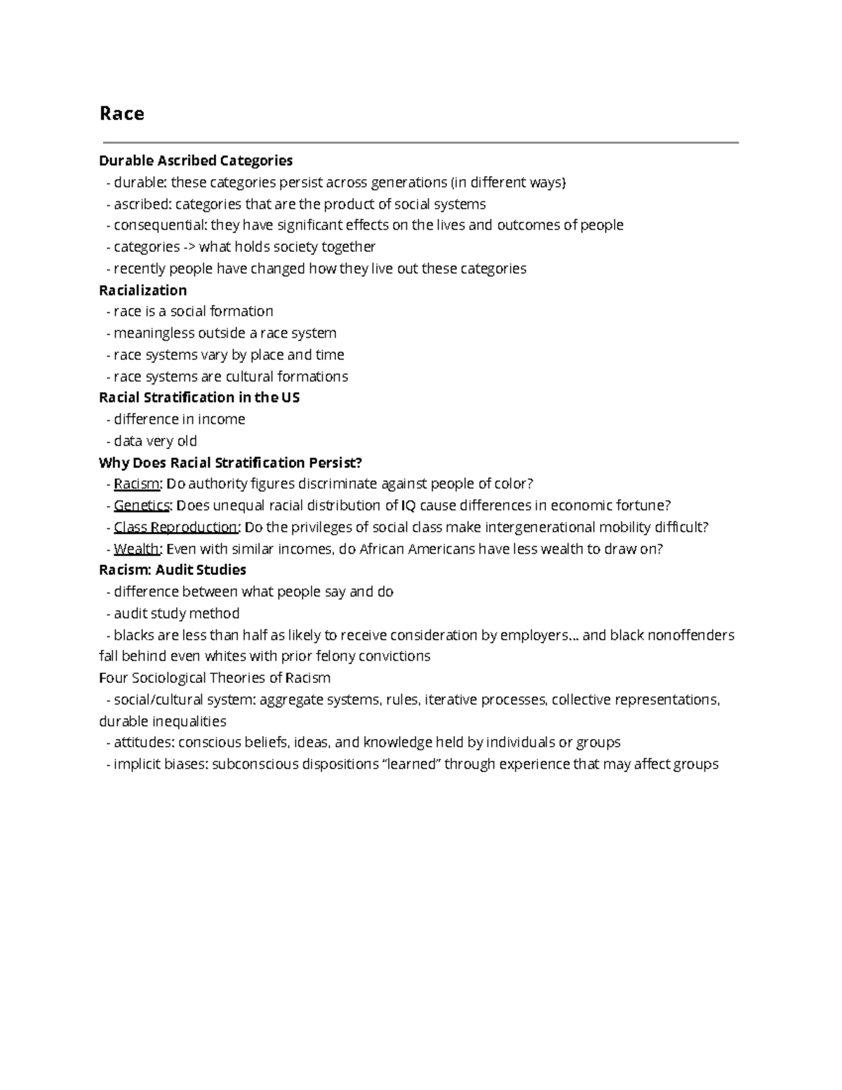 Race - lecture notes of the class "race" - Race Durable Ascribed ...